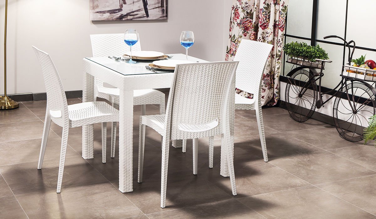 Rattan Camlı Masa Seti - Modalife